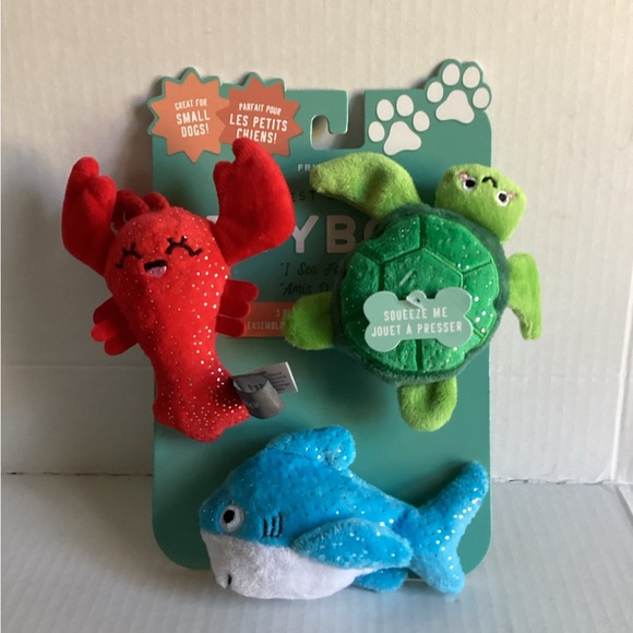 Dog | Fringe 3 Pack Mini Dog Toy Set I Sea Food Lobster Turtle Shark ...